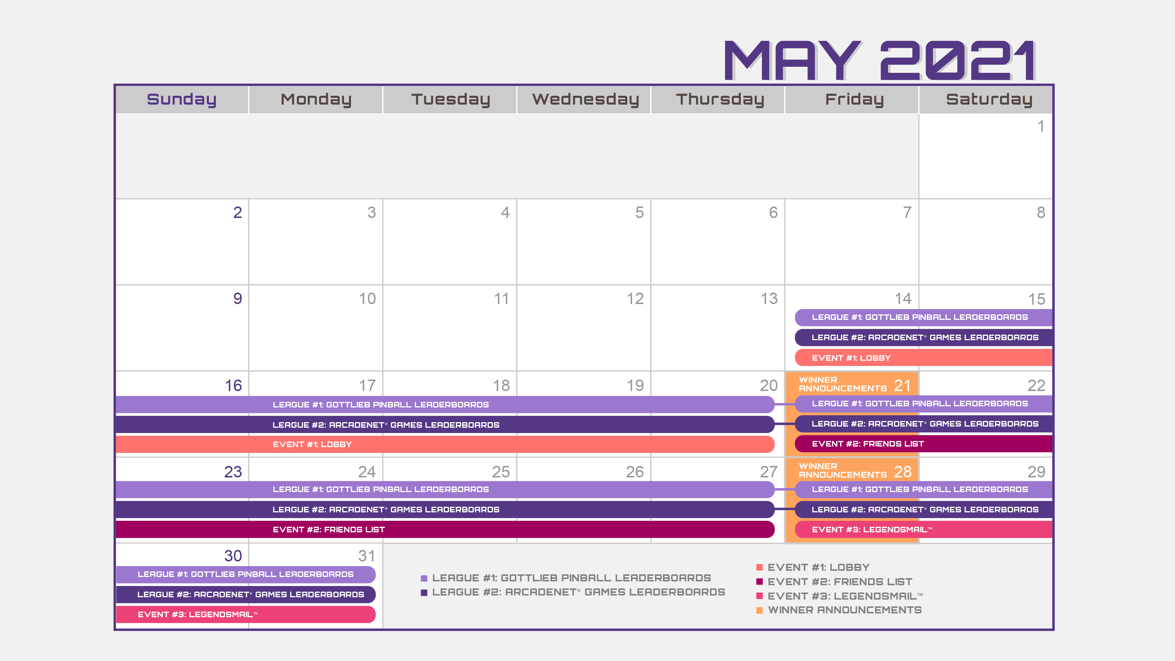 Calendar - Legends Ultimate